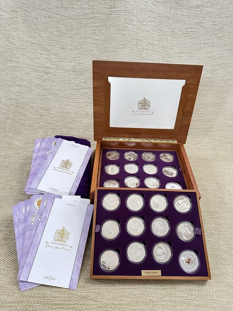 QUEEN ELIZABETH II Golden Jubilee Coin Collection 2002 Silver Proof 24 ...