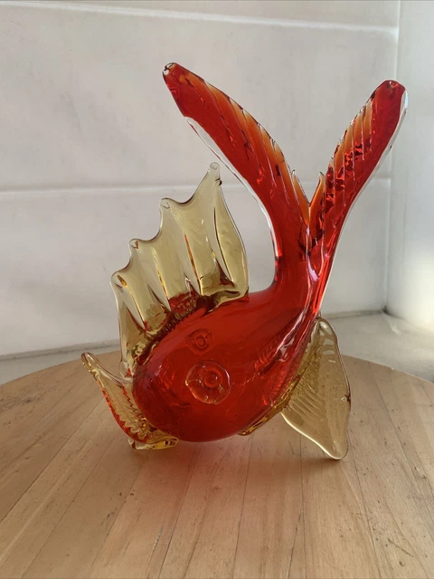 VINTAGE RARE 1960'S Murano Handmade Hand Blown Glass Fish Red/Yellow £ ...