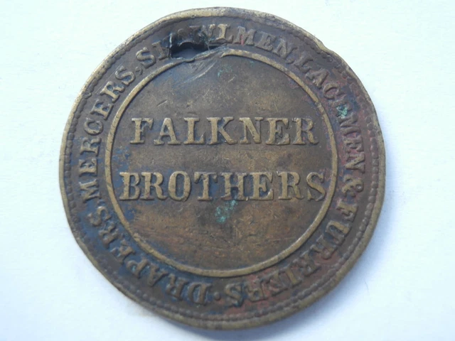 ANTIQUE 1800S BRASS Trade Token Falkner Brothers Bridge St. Manchester ...