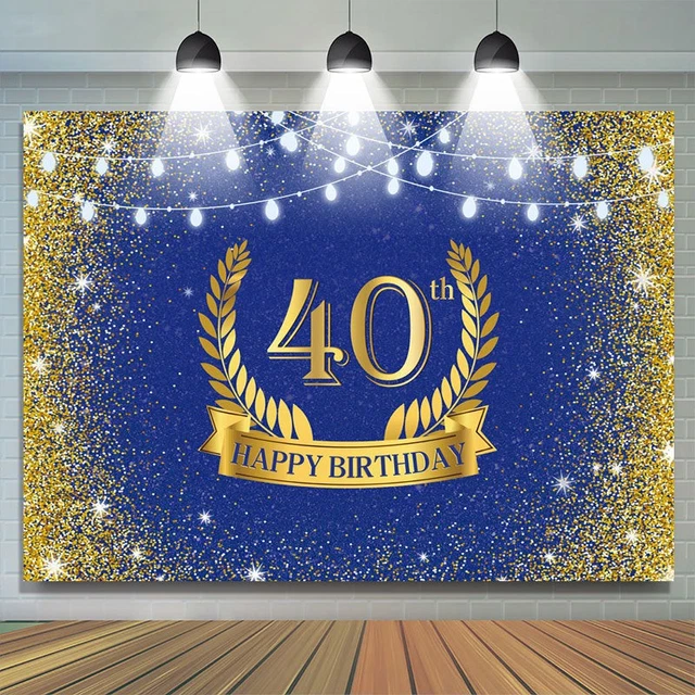 GOLDEN GLITTER AND Navy Blue 40Th Birthday Backdrop $37.90 - PicClick AU