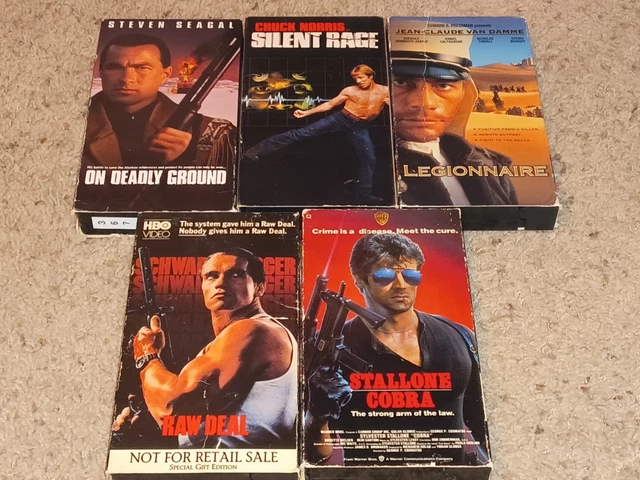 VHS 80S ACTION Star Lot, 5 Tapes Schwarzenegger Stallone Van Damme ...