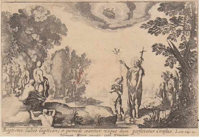 GRAVURE RARE ET originale, XVIIe "Le Baptême du Christ", par H. WEYEN ...