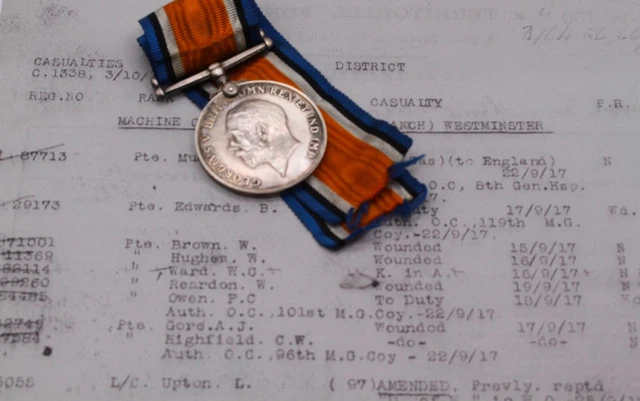 WESTMINSTER COMPANY MACHINE Gun Corps War Medal Wounded 1917 £100.00 ...