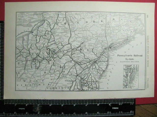 ORIG 1908 PENNSYLVANIA RAILROAD SYSTEM MAP EASTERN SECTION RR ROUTE in ...