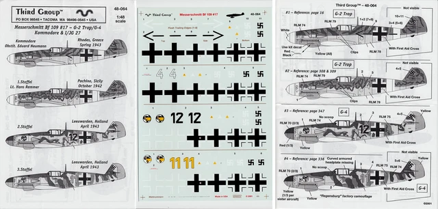 THIRD GROUP DECALS 1/48th Messerschmitt Bf 109 #17 (G2 trop/G-4) #48 ...