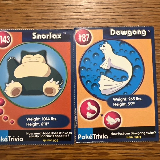 POKÉMON BURGER KING Trivia Cards Dewgong And Snorlax £0.77 - PicClick UK