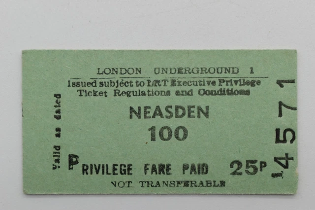 LONDON UNDERGROUND RAILWAY Ticket Neasden 100 #4571 EUR 4,28 - PicClick IT