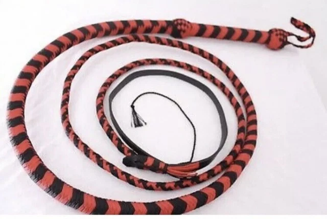 BULL WHIP 6 Ft Long, Heavy Duty 12 Plait Nylon Weaving Red & Black Real ...