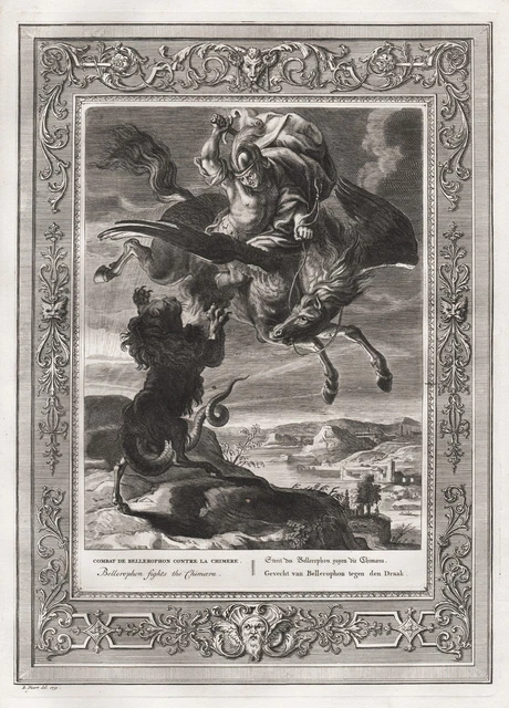 BELLEROPHON CHIMERA MYTHOLOGIE Greek mythology Kupferstich engraving ...