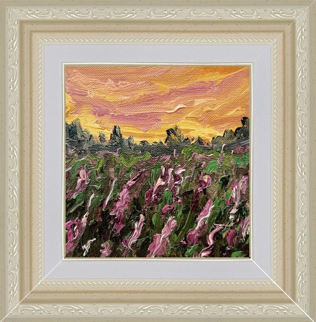 FRAMED SUMMER COUNTRYSIDE Sunset Oil Painting Wildflowers Heather ...