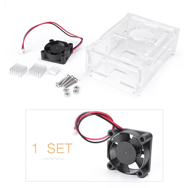 CLEAR SHELL CASE Enclosure Box + Cooling Fan + Heatsink For Raspberry ...