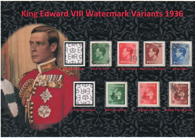 KING EDWARD VIII Beautiful Display Of 1936 Watermark Variants Vfu#4 £7. ...