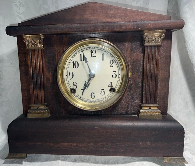 ANTIQUE SESSIONS MANTLE Clock 8 day Half-hour Cathedral Gong Key ...