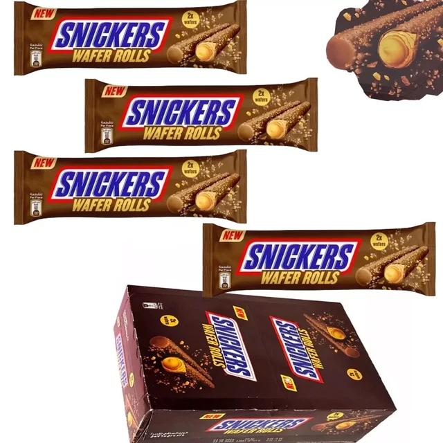 SNICKERS WAFER ROLLS Milk Chocolate Crispy Wafer Rolls 60 x 24 g Full ...