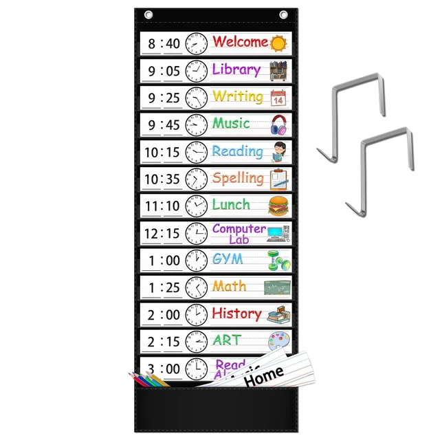 DAILY SCHEDULE POCKET Chart, 13+1 Pocket Visual Schedule Chart, 18 ...