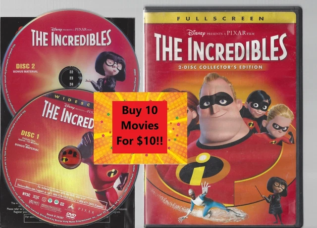 THE INCREDIBLES (DVD, 2004, Full Screen) Disney Pixar Disc & Cover Art ...