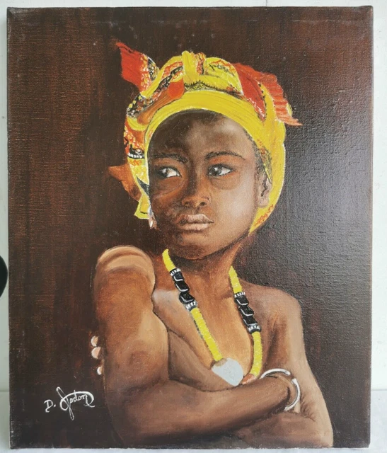 D GODON TABLEAU HUILE sur TOILE XXe Signe PORTRAIT Femme Afrique ART ...