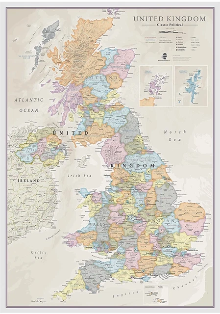 Uk Map Classic Wall Map Of The United Kingdom Poster Front Lamination 4518
