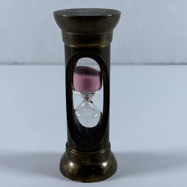 VINTAGE SOLID BRASS Sand Clock Timer Hourglass Glass with Pink Sand $15 ...