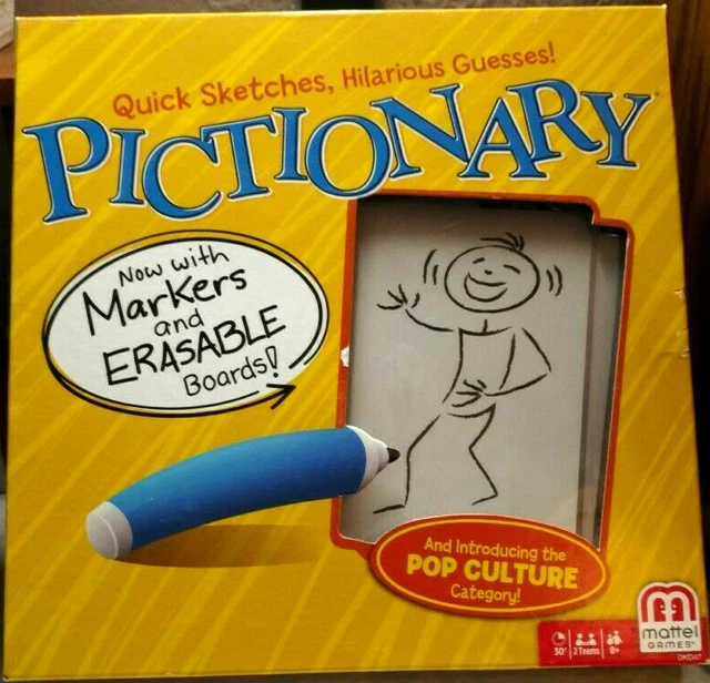 MATTEL GAMES PICTIONARY Board Game Pop Culture Sketches Guesses Drawing ...