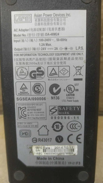 GENUINE ADP DA-48M24 - AC/DC ADAPTER 24V = 2A - Black £32.99 - PicClick UK