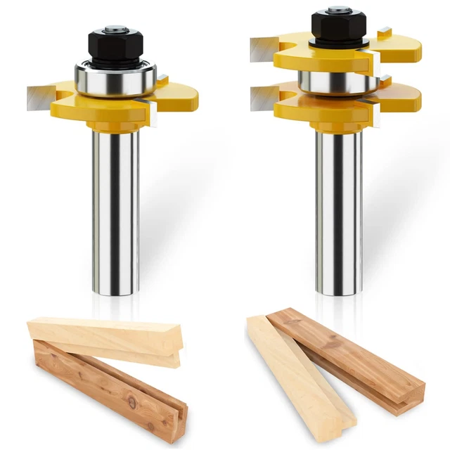 TONGUE AND GROOVE Router Bit Set, Wood Door Flooring 3 Teeth Adjustable ...