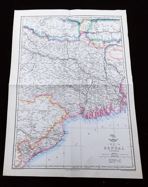 ANTIQUE MAP OF Bengal India Calcutta Bogra Bangladesh Patna Hand ...