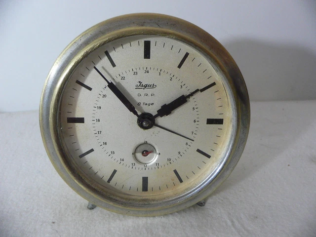 RARITÄT UM 1930 antiker WECKER "ISGUS D.R.P. 8 TAGE" Tag-Nacht & 24 Std ...