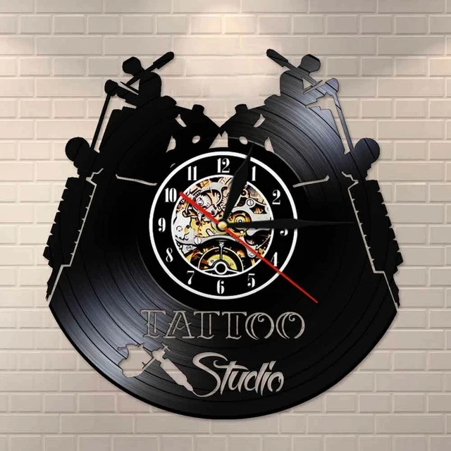 TATOUAGE STUDIO LOGO Affaires Signe Vintage Disque Vinyle Horloge ...