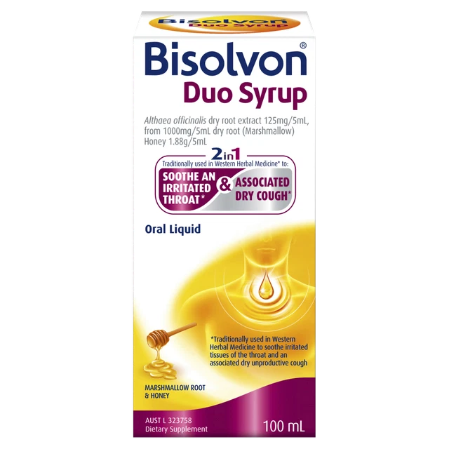 BISOLVON DUO SYRUP 100mL Oral Liquid 2 In 1 Irritated Throat Dry Cough ...