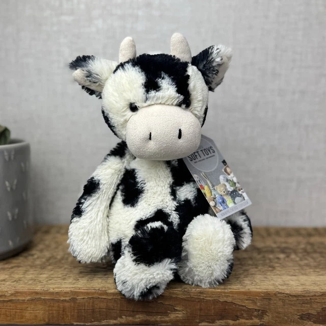 JELLYCAT MEDIUM BASHFUL Cow Calf - Beanie Cow Spotty Black White Farm ...