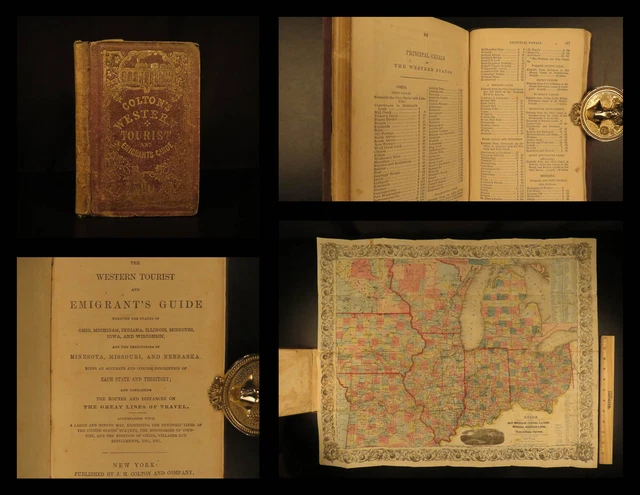 1854 HUGE MAP Colton’s Western Tourist Emigrant's Guide Americana ...