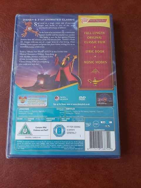 ALADDIN - WALT Disney Region 2 DVD New and Sealed EUR 0,57 - PicClick IT