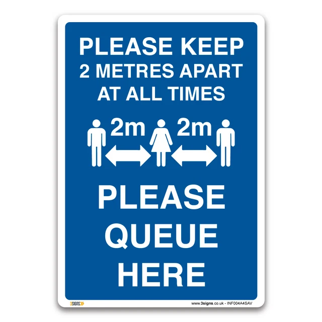 SOCIAL DISTANCING PLEASE Queue Here Sign, Vinyl Sticker, Mandatory ...