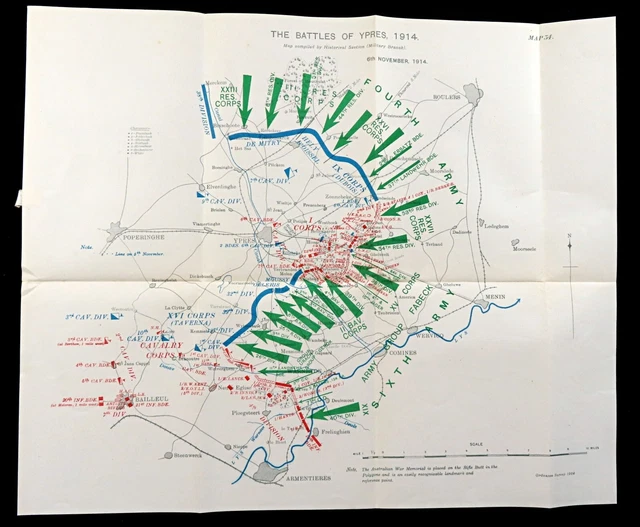 BATTLE OF YPRES Map WW1 German Military Positions British Fourth Army ...