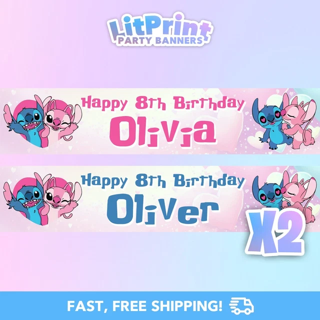 2 PERSONALISED LILO Stitch Angel Birthday Banners Any Name Any Age - XL ...