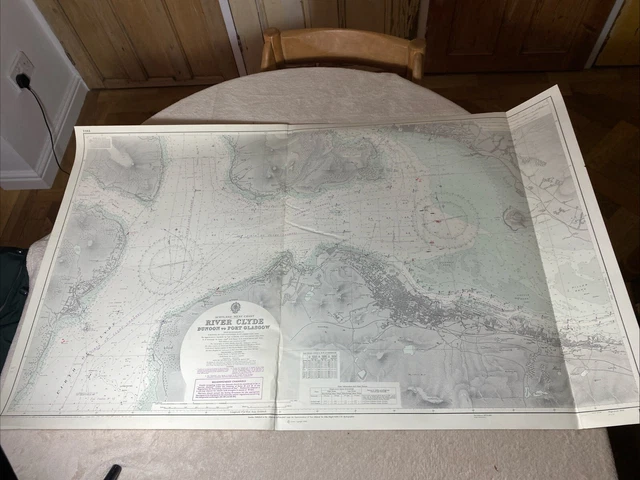 VINTAGE LARGE NAVIGATION Chart Map River Clyde Dunoon To Port Glasgow ...