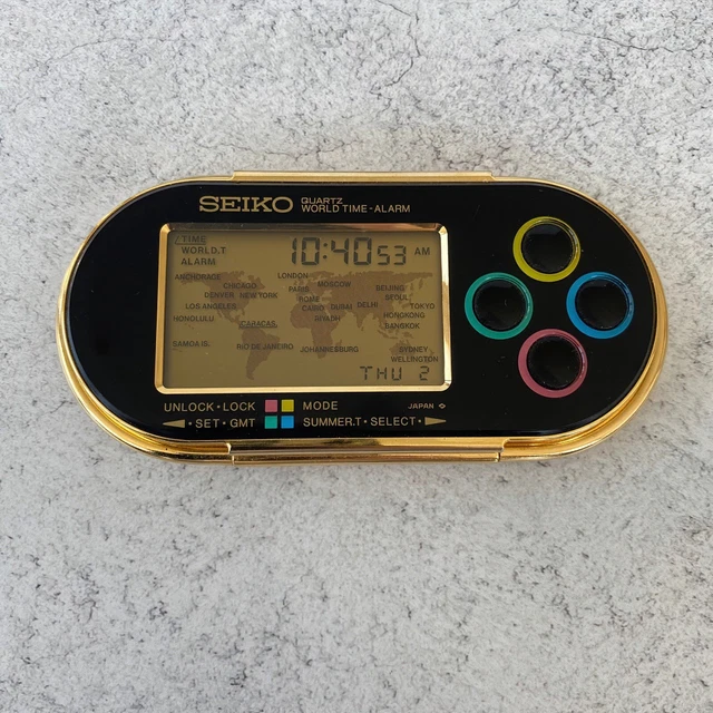 RARE SEIKO QUARTZ World Time Alarm Travel Clock Gameboy Styled - Boxed ...