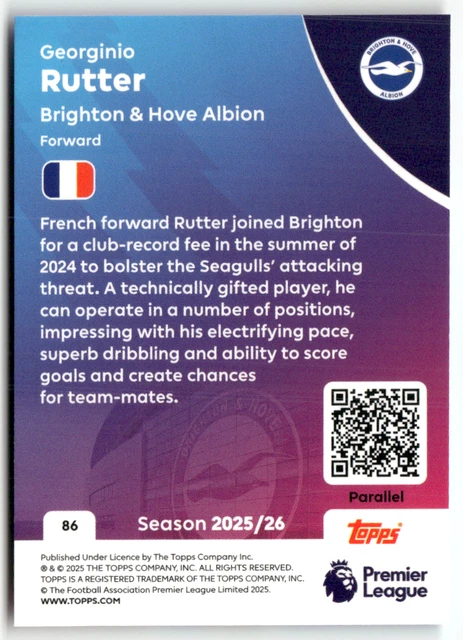 TOPPS PREMIER LEAGUE 2025-26 No. 86 Georginio Rutter Azul Paralelo EUR ...