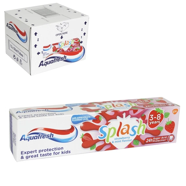 AQUAFRESH KIDS SPLASH Strawberry Toothpaste 50ml-Pack 12 £19.99 ...