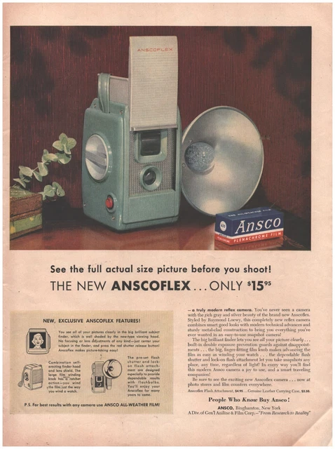 1954 ANSCOFLEX CAMERA Ansco Plenachrome Film Vintage Original Magazine ...