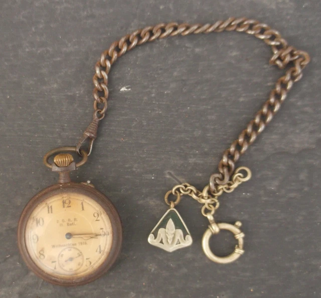 WW1 GERMAN OFFICERS Army Pocket Watch & Fob 2.G.R.R. 111 Batt ...