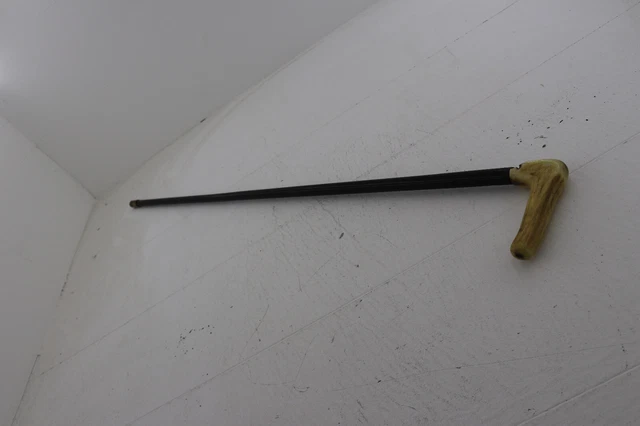 ANTIQUE HORN ANTLER Handle Ebonised Wood Shaft Walking Cane Stick - 34 ...