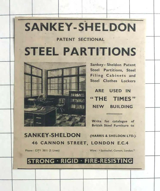1937 SANKEY SHELDON Patent Sectional Steel Partitions £5.00 - PicClick UK