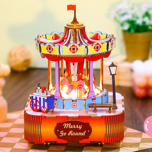 MERRY CAROUSEL 1:24 Dollhouse Miniature Furniture DIY Dolls House + LED ...