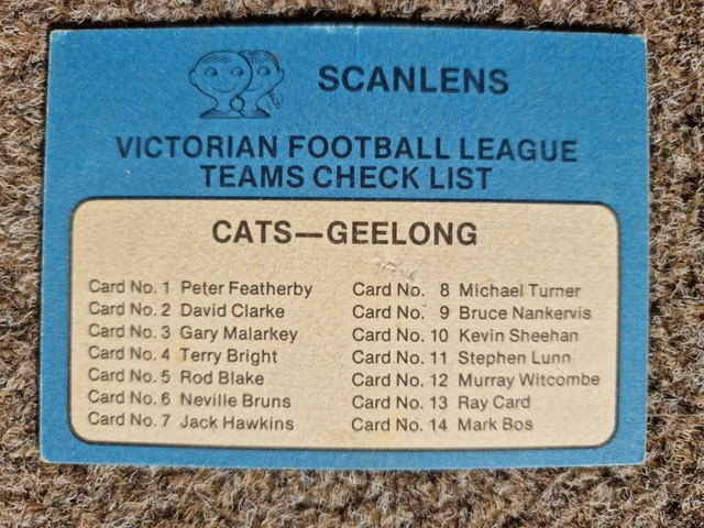 SCANLENS VFL 1981 Footy Card Geelong Checklist Logo Mascot Emblem Pen ...