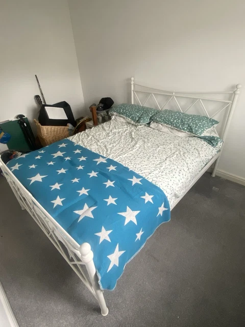 WHITE STANDARD DOUBLE Bed Frame Metal £50.62 - PicClick UK