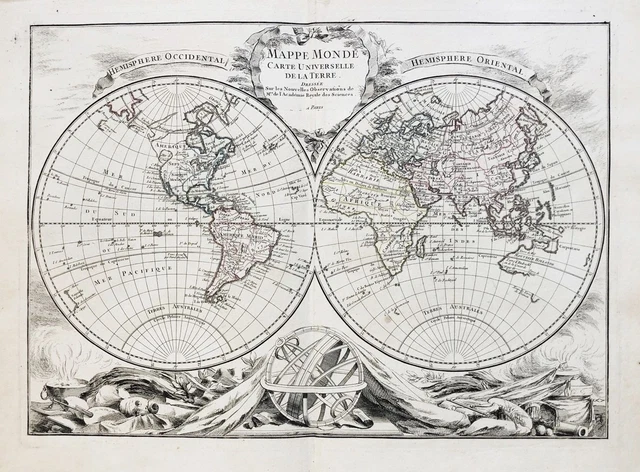 WORLD MAP WORLD map folder monde Euler copper engraving engraving 1753 ...