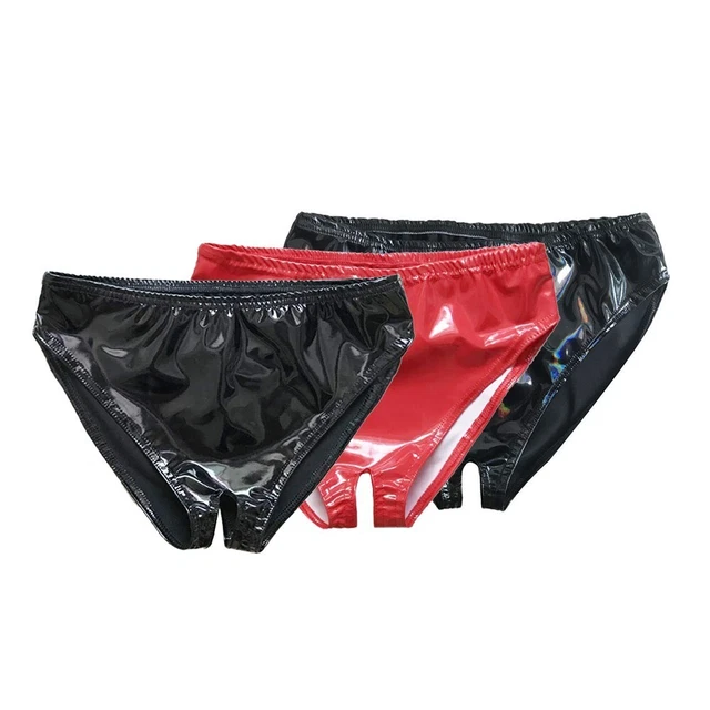 SEDUCENTI MUTANDINE ROSSE/NERE in finta pelle senza uncinetto G ...