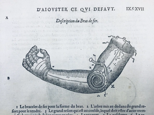 1585 AUTOMATE BRAS Mécanique Ambroise Paré Gravures Prothèse Médecine ...